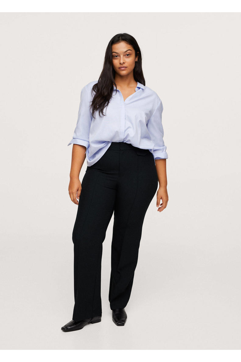 Mango Plus Size high waist straight fit pantalon zwart | wehkamp