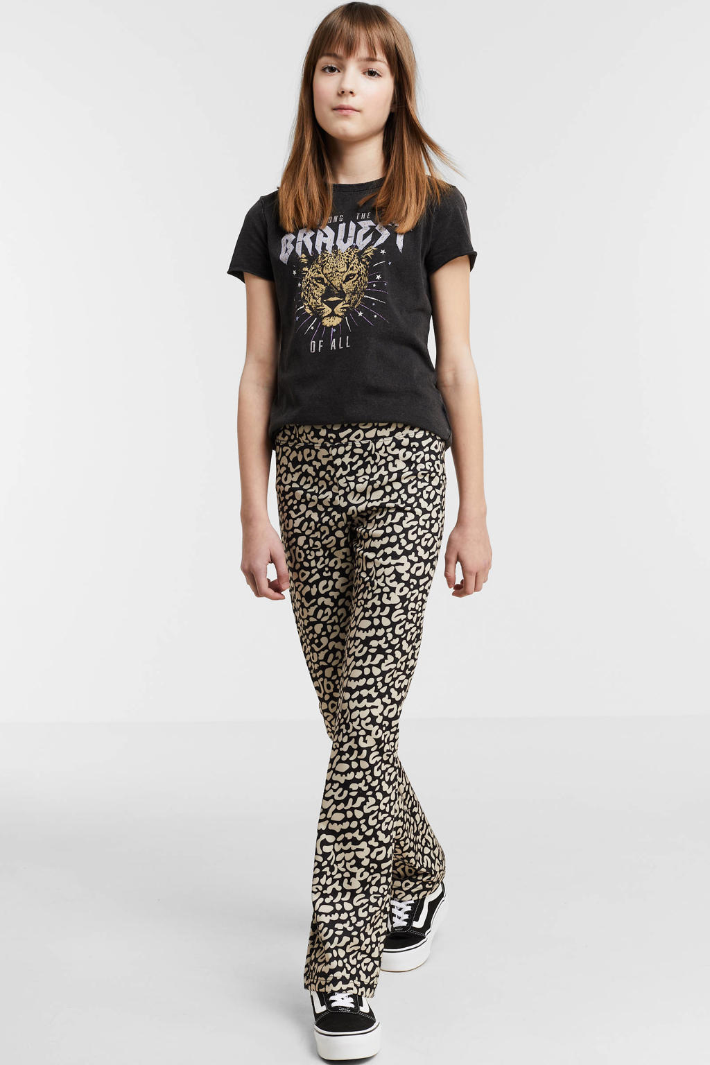KIDS ONLY GIRL flared broek KOGPAIGE met dierenprint zwart/paars/blauw | wehkamp