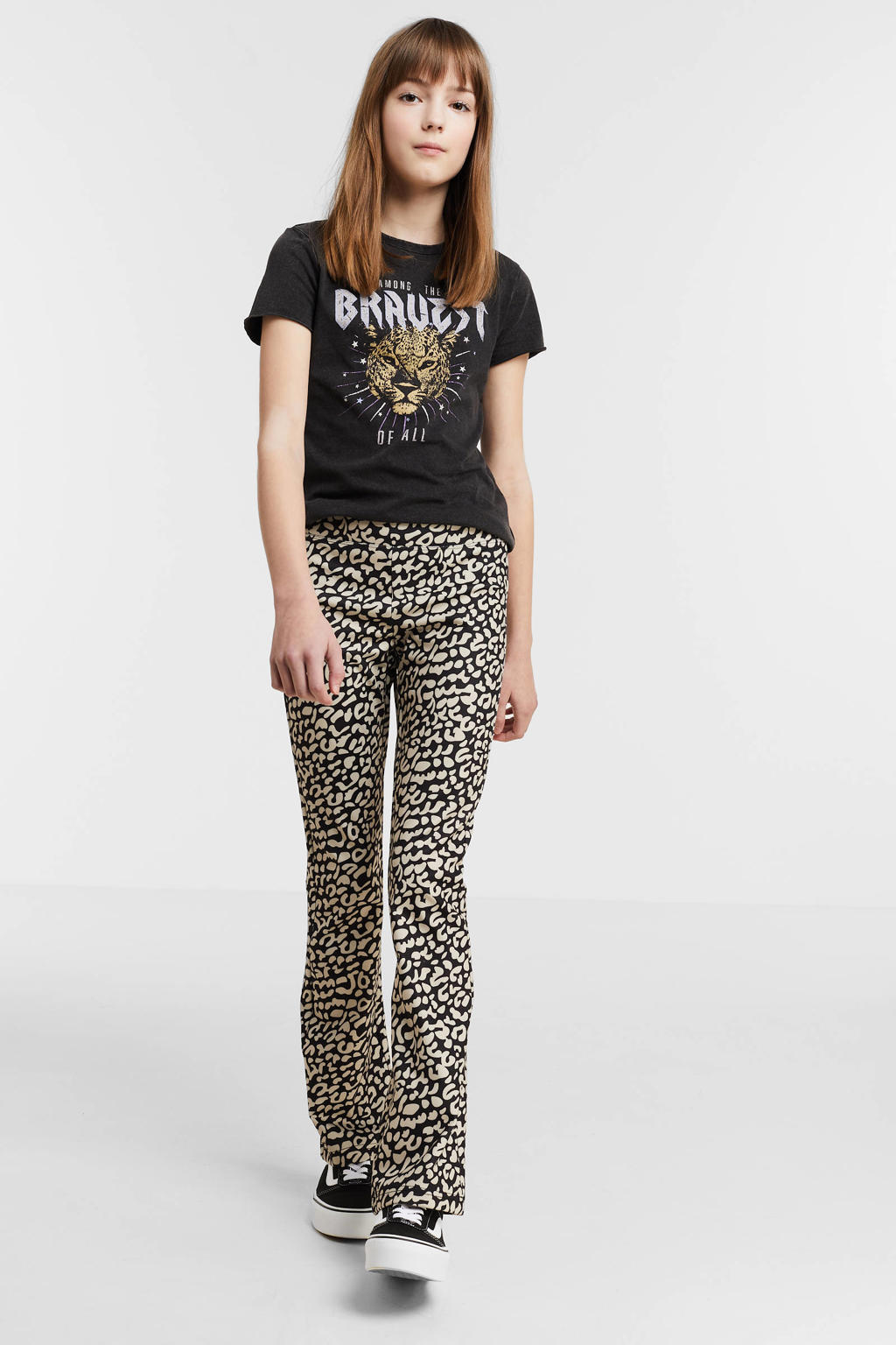 KIDS ONLY GIRL flared broek KOGPAIGE met dierenprint zwart/paars/blauw | wehkamp