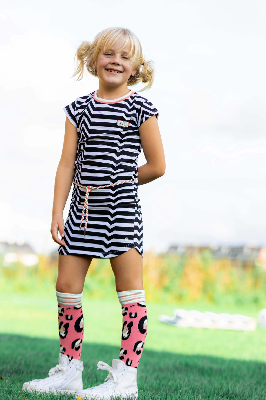 Quapi Girls gestreepte jurk Maaike zwart/wit | wehkamp