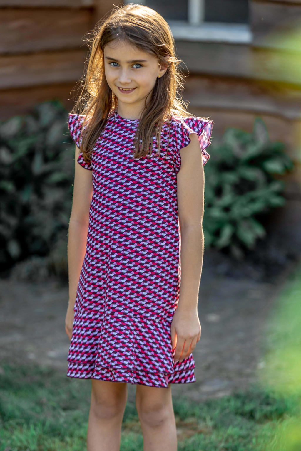 Quapi Girls jurk Mac met all over print en volant donkerroze/lila | wehkamp