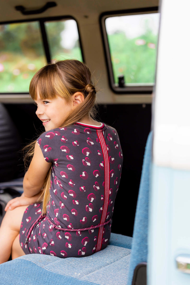 Quapi Girls jurk Maaike met panterprint donkergrijs/donkerroze | wehkamp