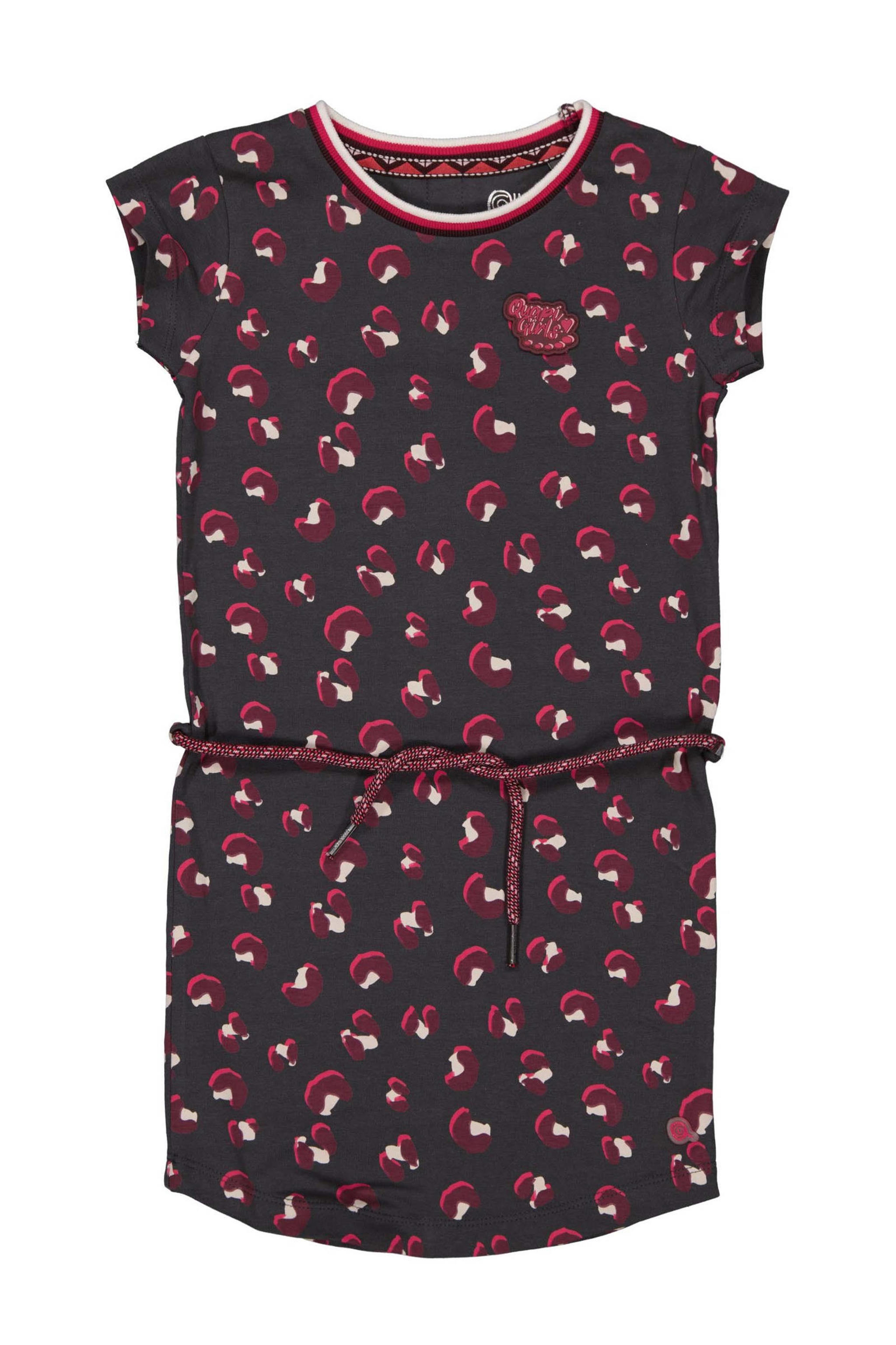 Quapi Girls jurk Maaike met panterprint donkergrijs/donkerroze | wehkamp