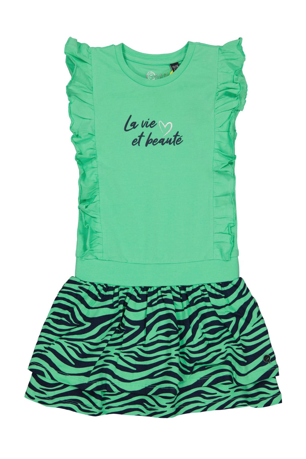 Quapi Girls jurk Feste met all over print en ruches mintgroen/blauw ...