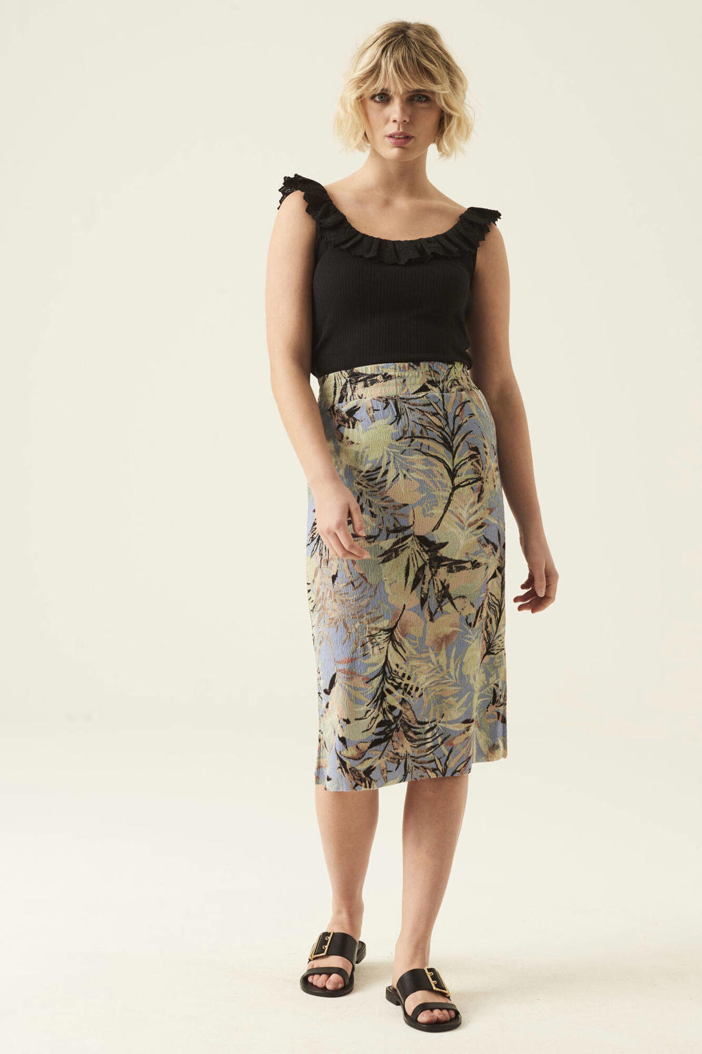 Garcia midi rok van gerecycled polyester blauw/bruin/groen | wehkamp