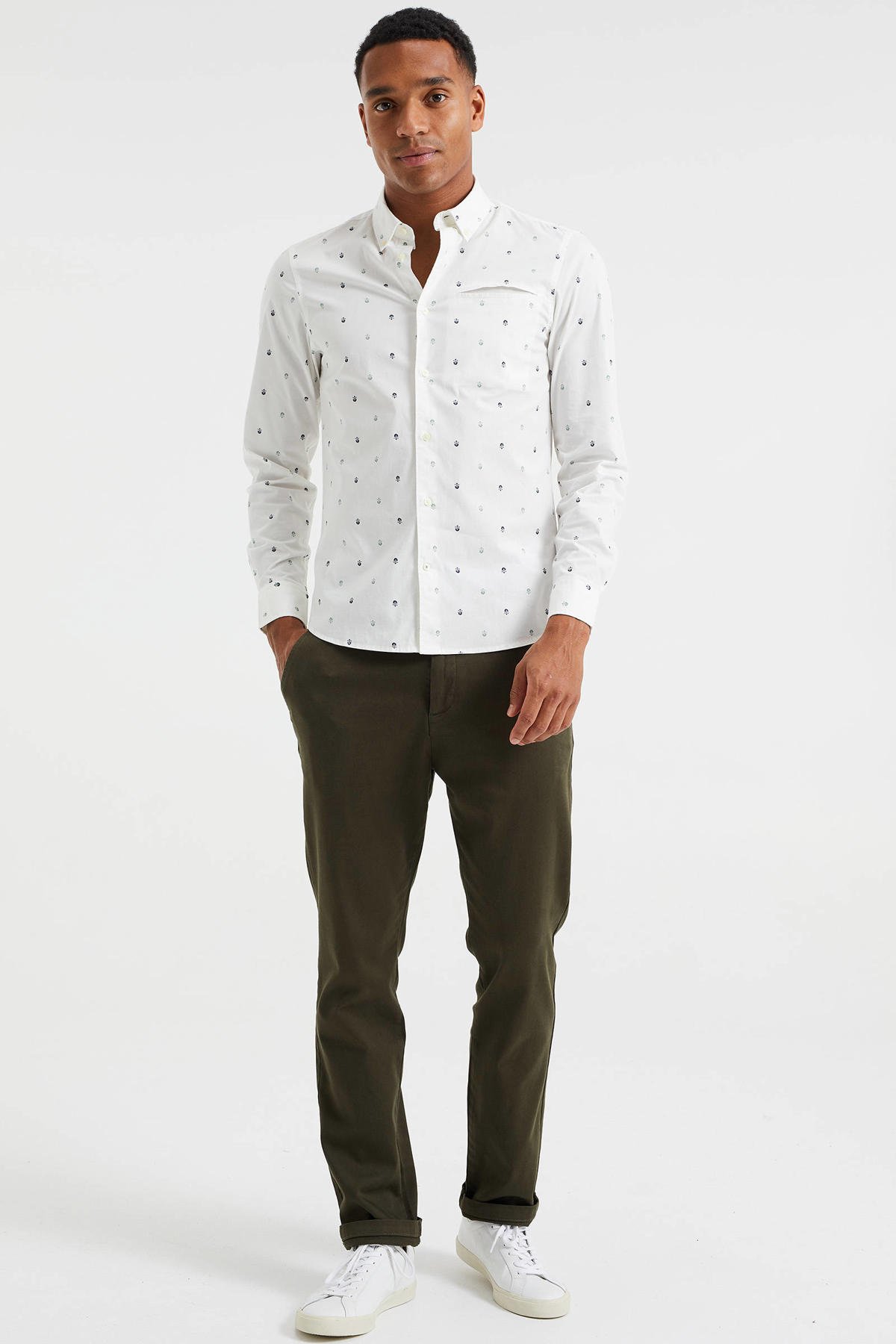 WE Fashion slim fit overhemd met all over print new ivory | wehkamp