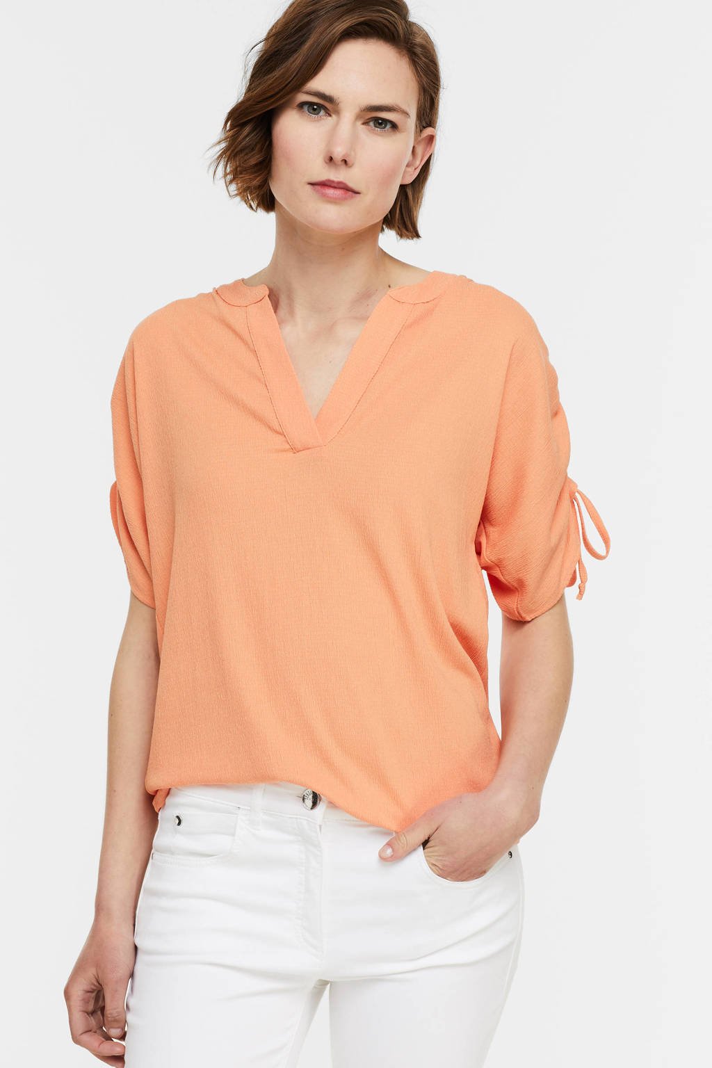 NED top met textuur zalmroze | wehkamp