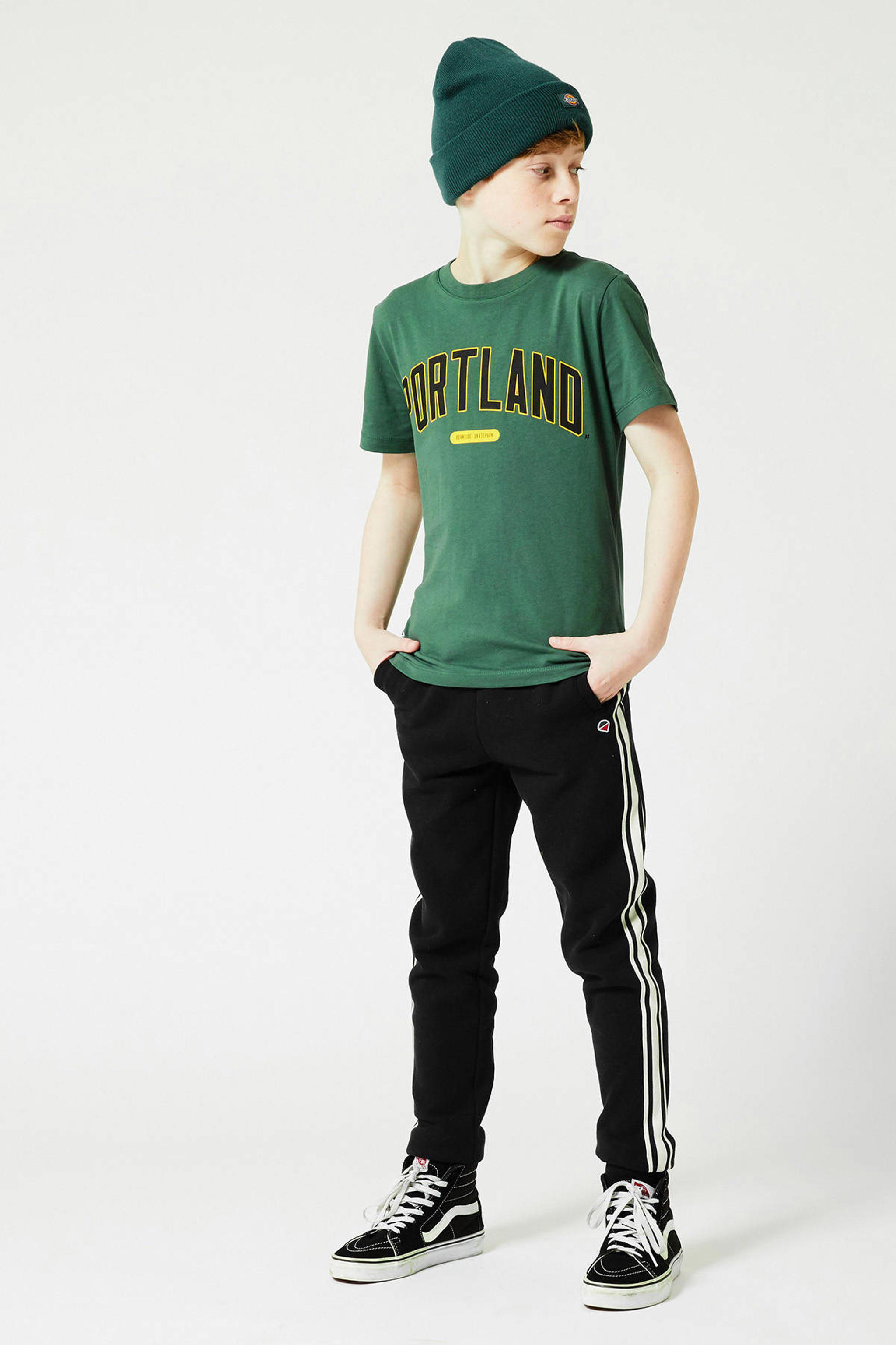 America Today tapered fit joggingbroek Conner Tape met zijstreep zwart ...