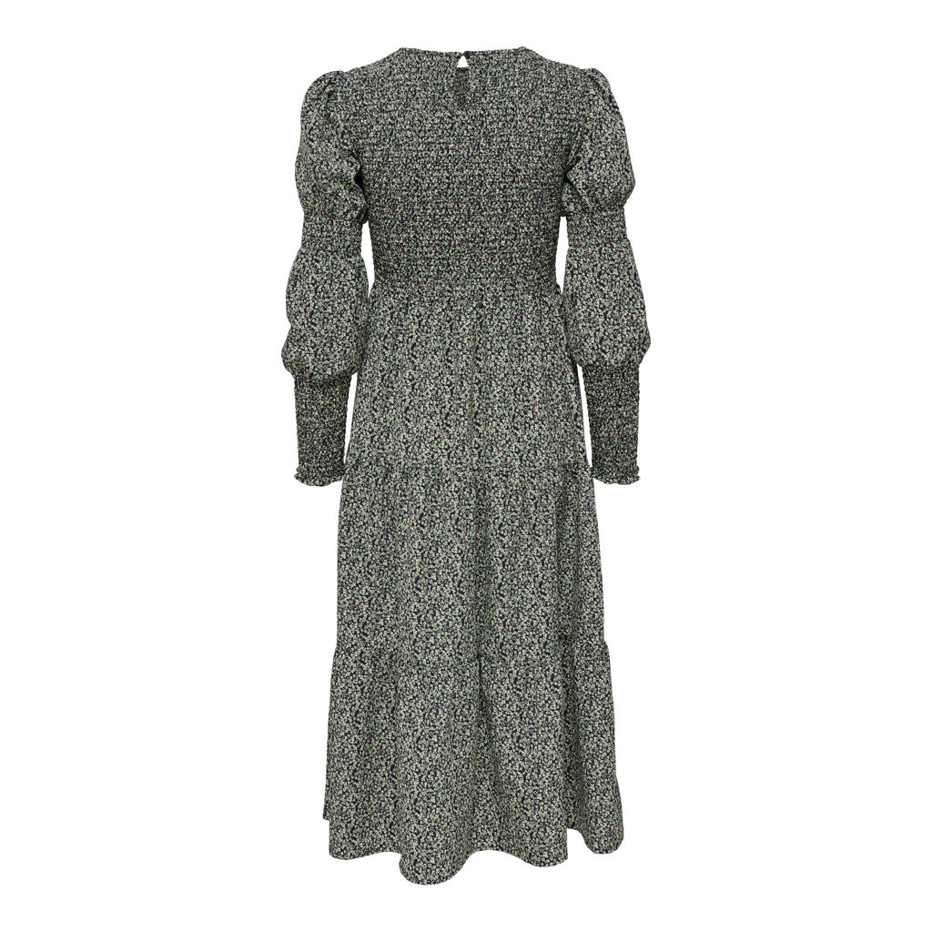 ONLY trapeze jurk ONLEVERLY met all over print en volant groen/zwart ...