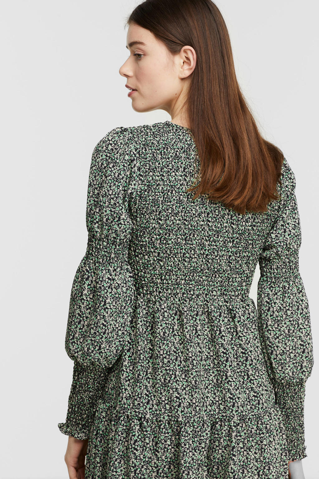 ONLY trapeze jurk ONLEVERLY met all over print en volant groen/zwart ...