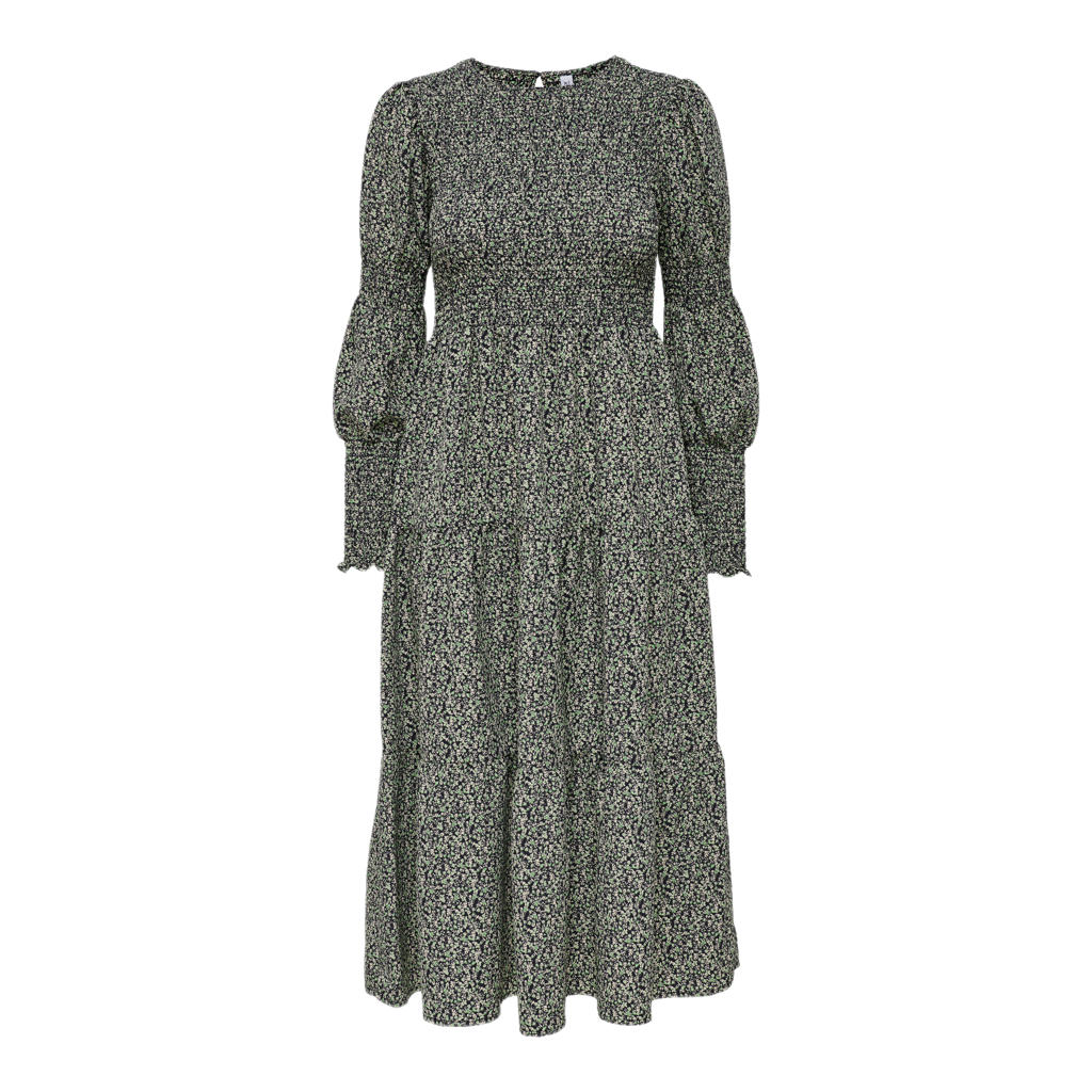 ONLY trapeze jurk ONLEVERLY met all over print en volant groen/zwart ...