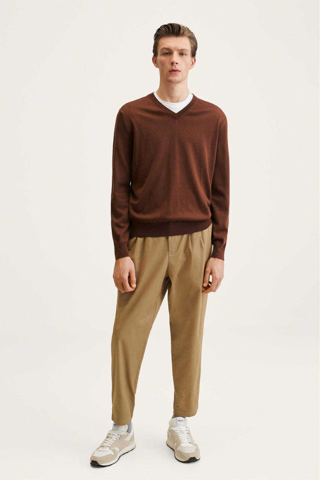 Mango Man fijngebreide pullover van merinowol roest - koper | wehkamp