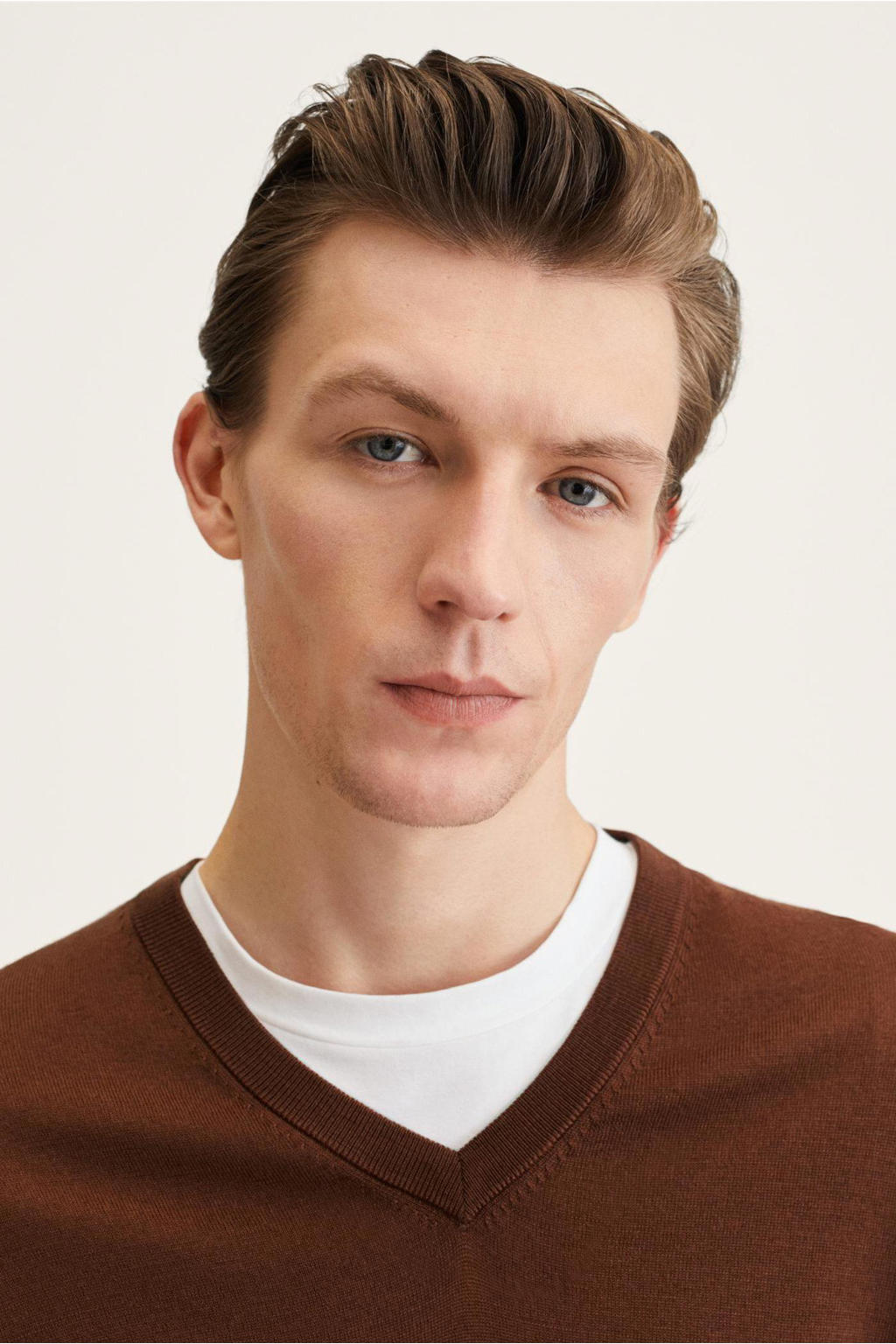 Mango Man fijngebreide pullover van merinowol roest - koper | wehkamp