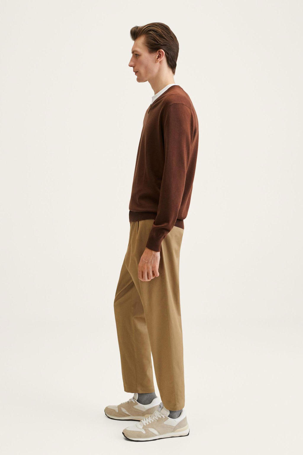 Mango Man fijngebreide pullover van merinowol roest - koper | wehkamp