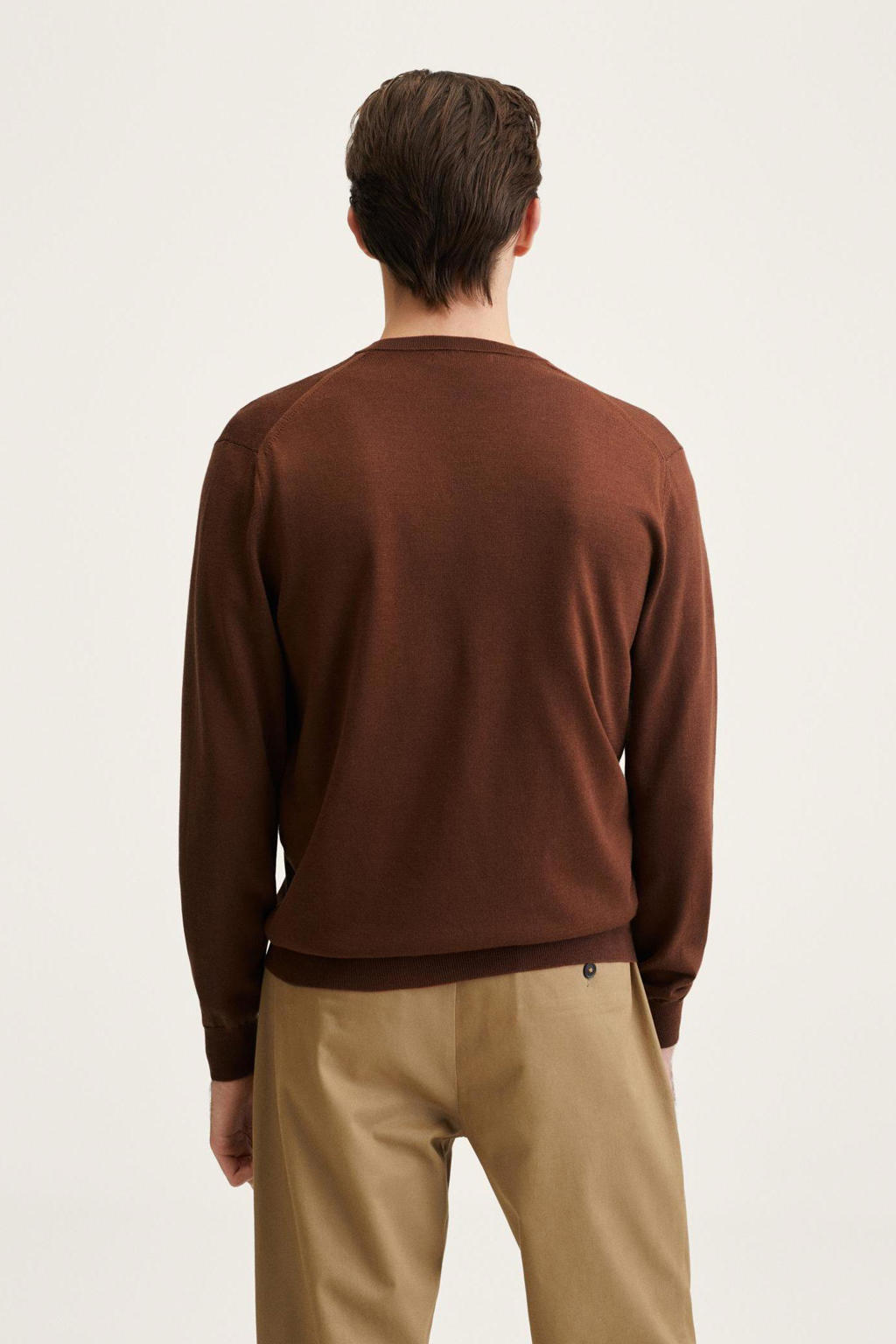 Mango Man fijngebreide pullover van merinowol roest - koper | wehkamp