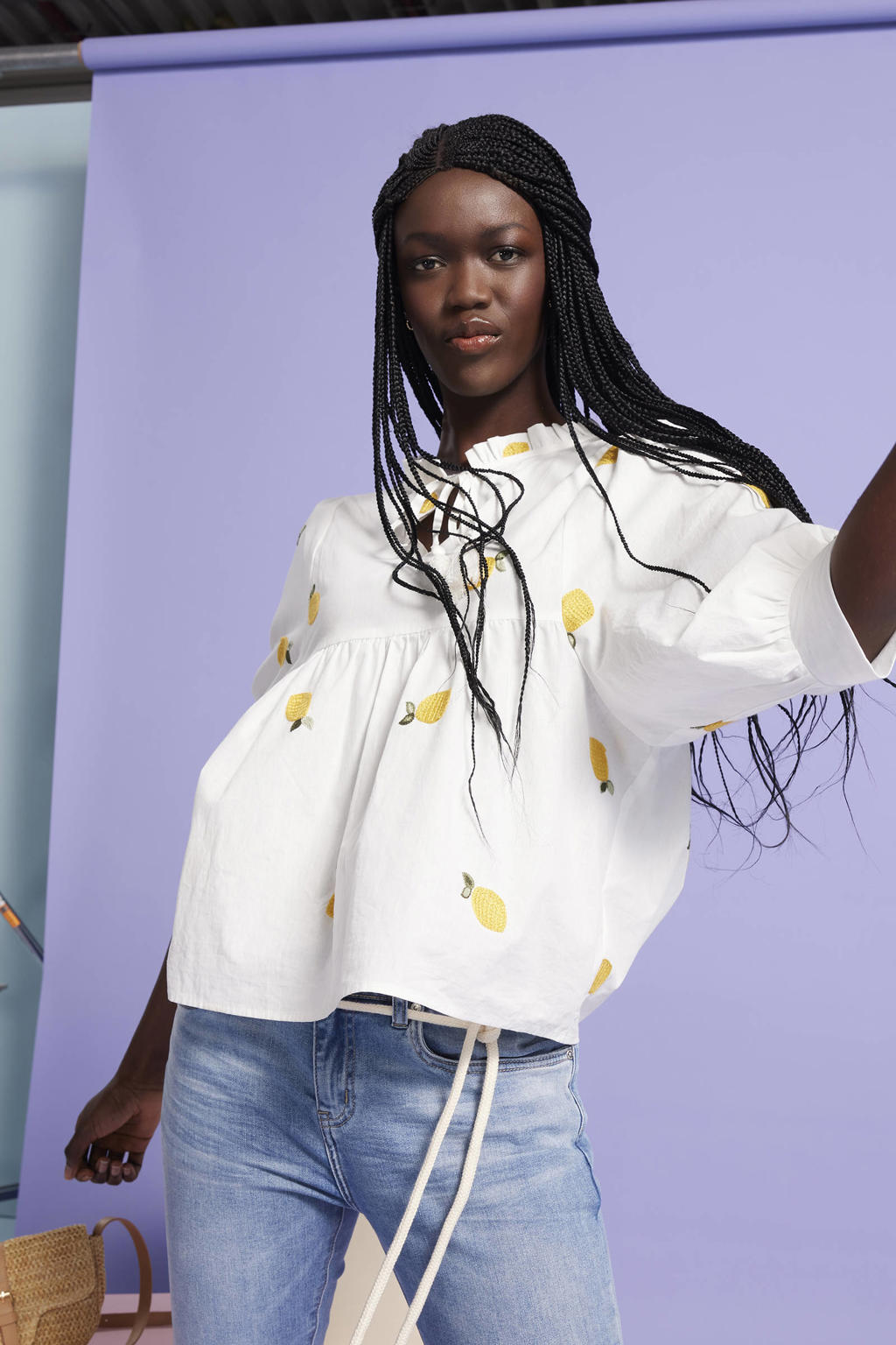 Smashed Lemon top Ashley met fruitprint en ruches wit/geel | wehkamp