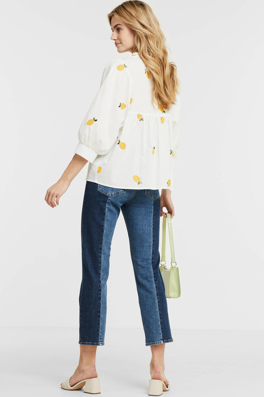 Smashed Lemon top Ashley met fruitprint en ruches wit/geel | wehkamp