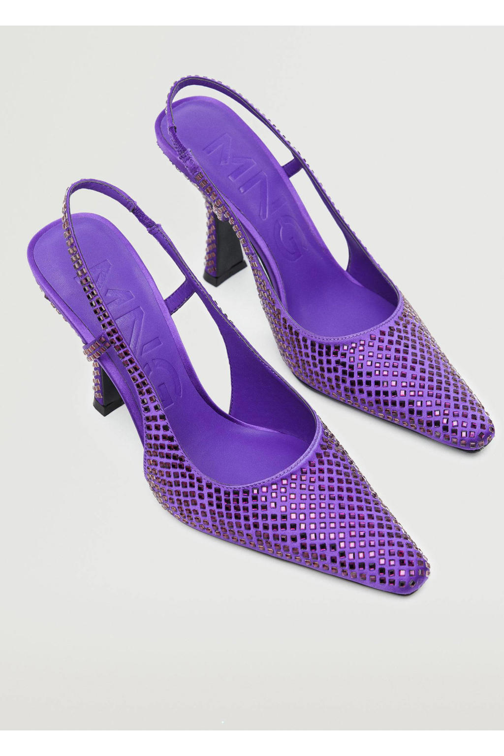 Mango slingback pumps met sierstenen paars | wehkamp