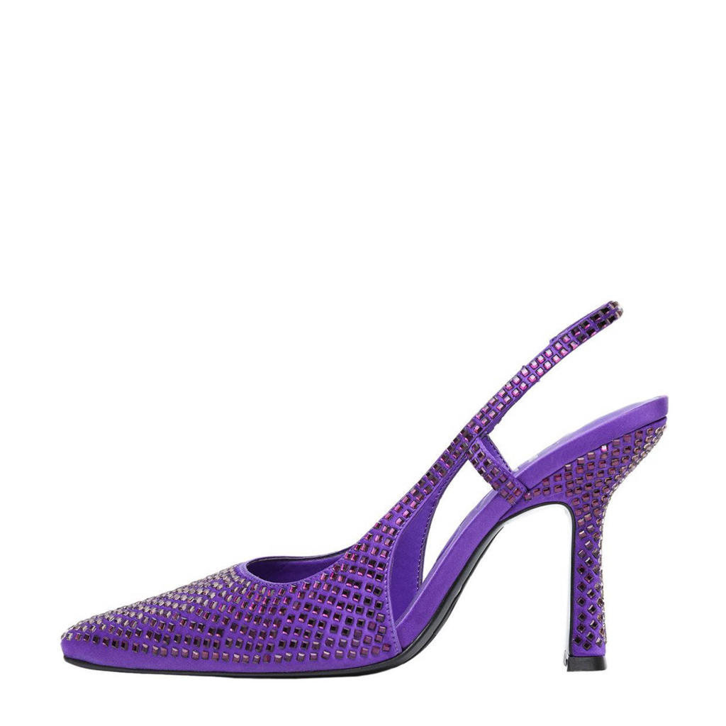 Mango slingback pumps met sierstenen paars | wehkamp