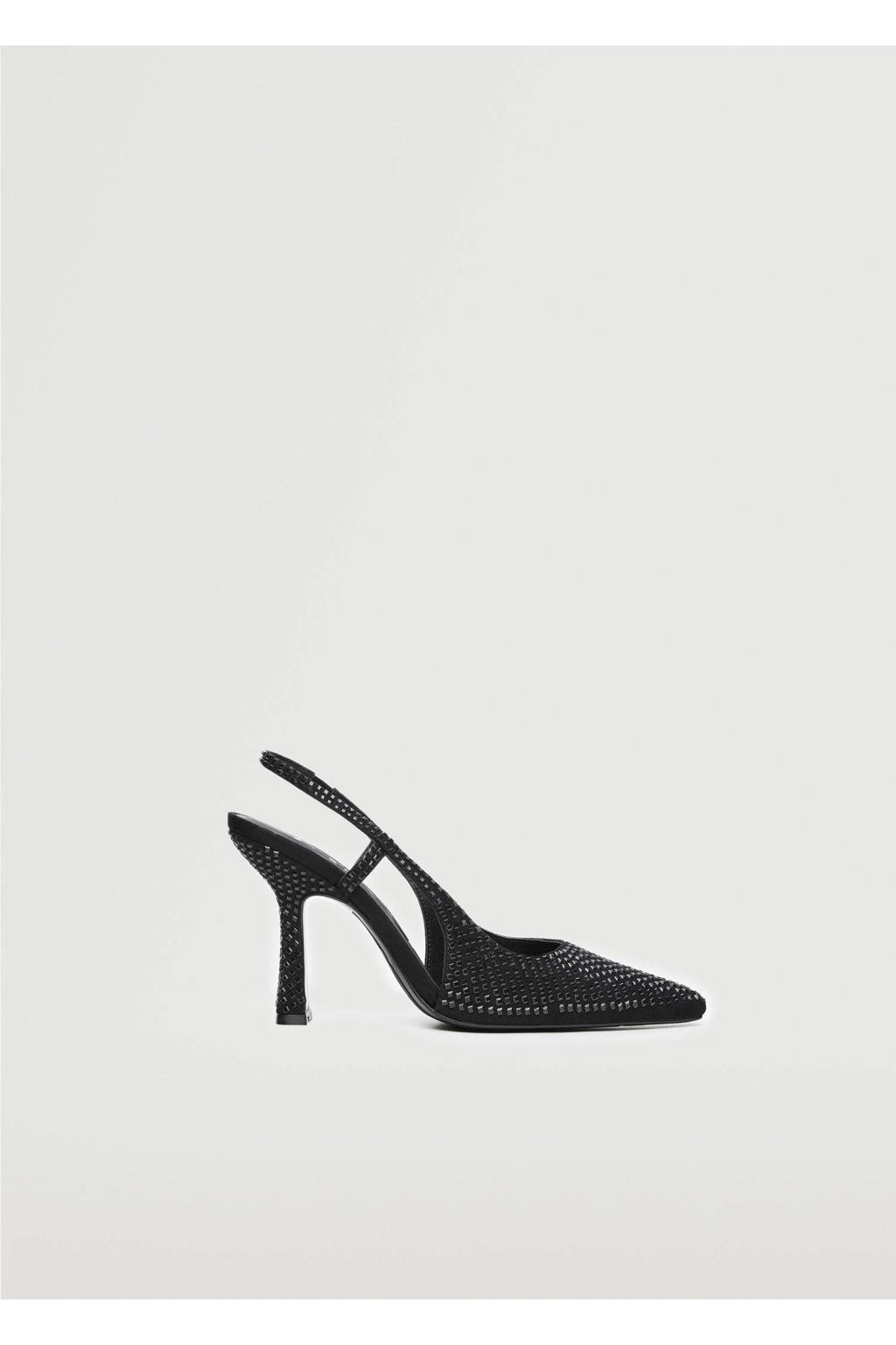 Mango slingback pumps met sierstenen zwart | wehkamp