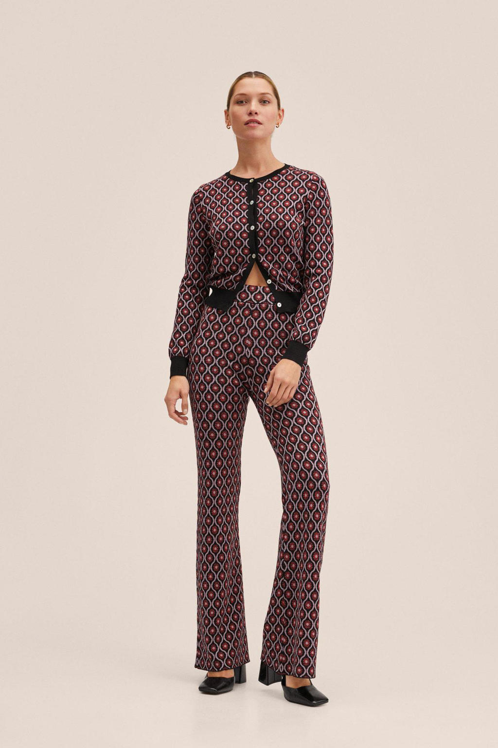 Mango vest met all over print zwart/rood | wehkamp