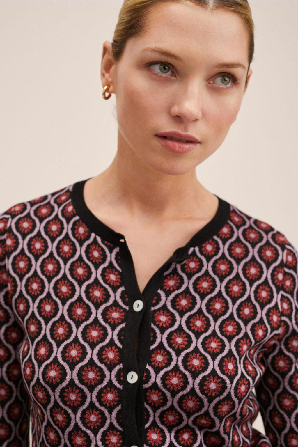 Mango vest met all over print zwart/rood | wehkamp