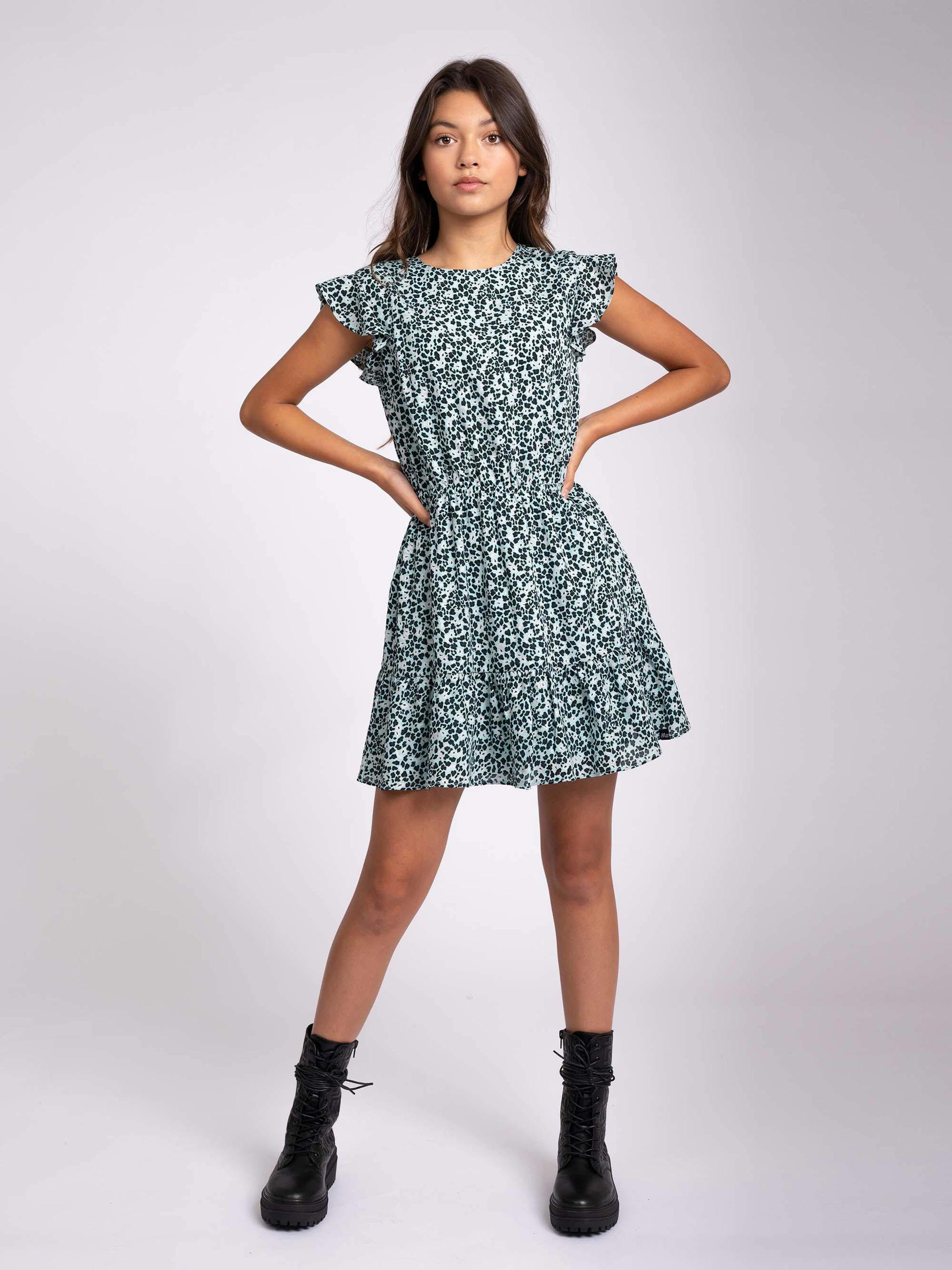 NIK&NIK jurk Milly met ruches mintgroen/zwart | wehkamp