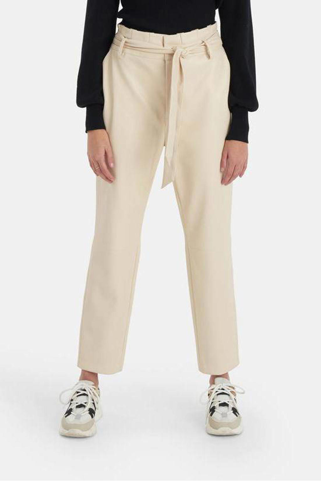 Shoeby imitatieleren high waist straight fit broek ecru | wehkamp
