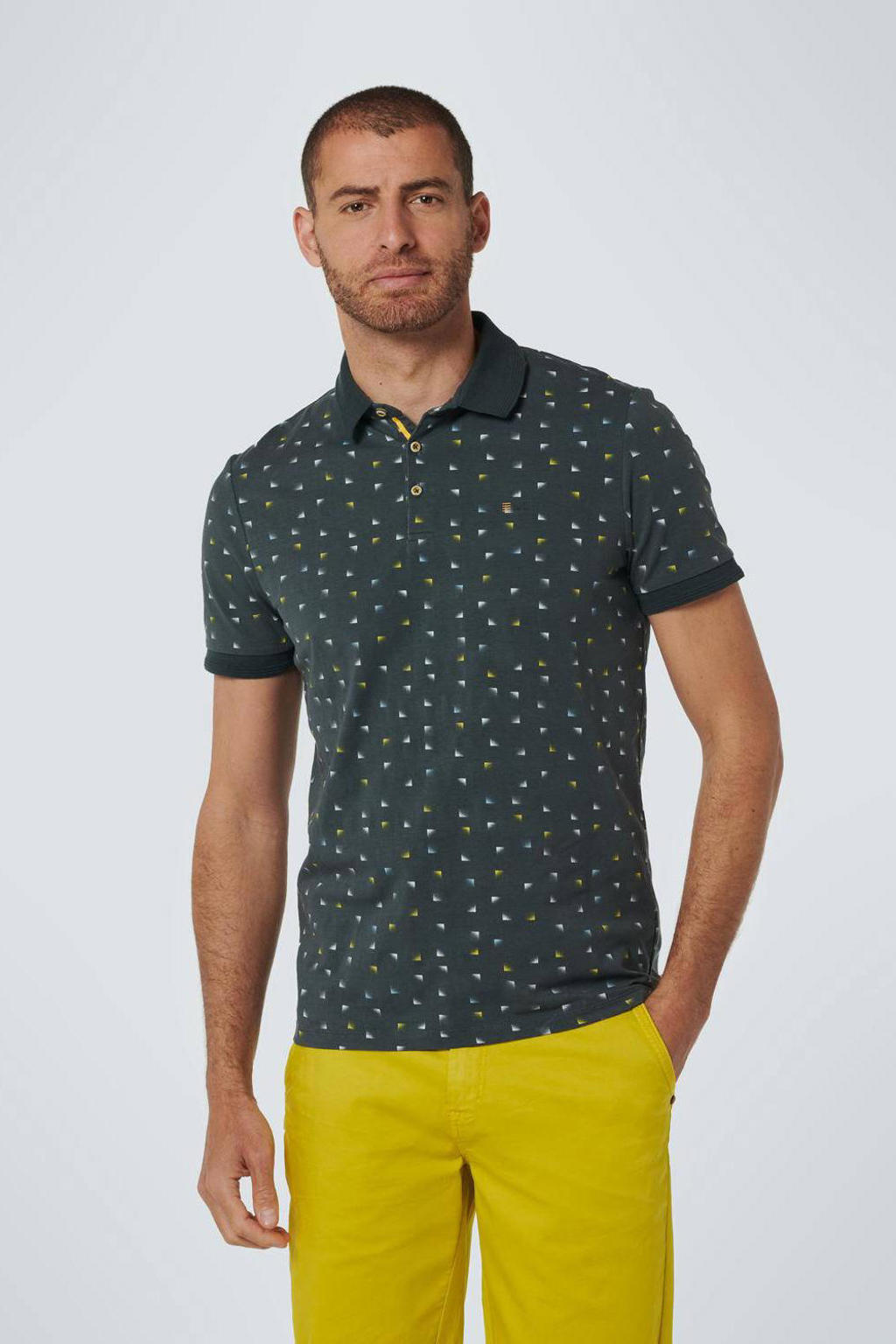 No Excess regular fit polo met all over print dark steel | wehkamp