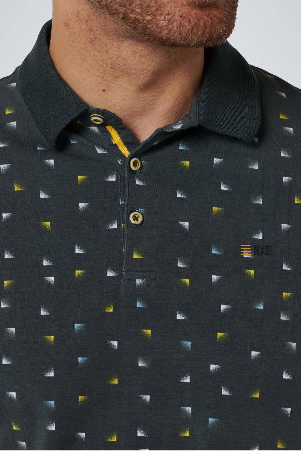 No Excess regular fit polo met all over print dark steel | wehkamp