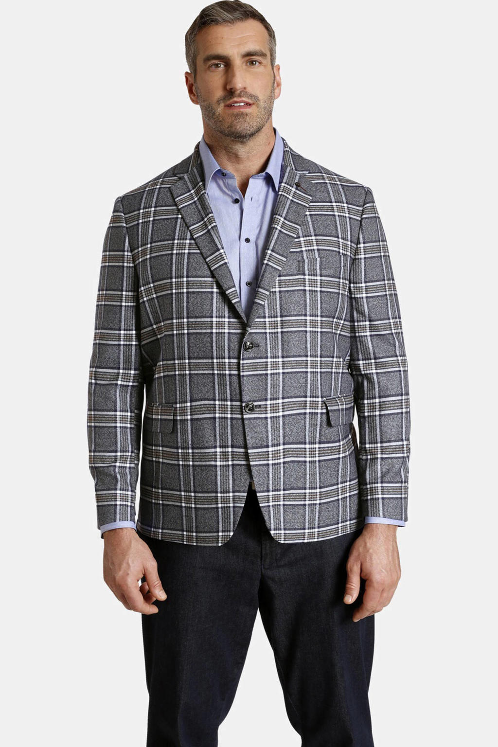 Charles Colby geruit regular fit colbert DUKE ZACHARY Plus Size grijs | wehkamp