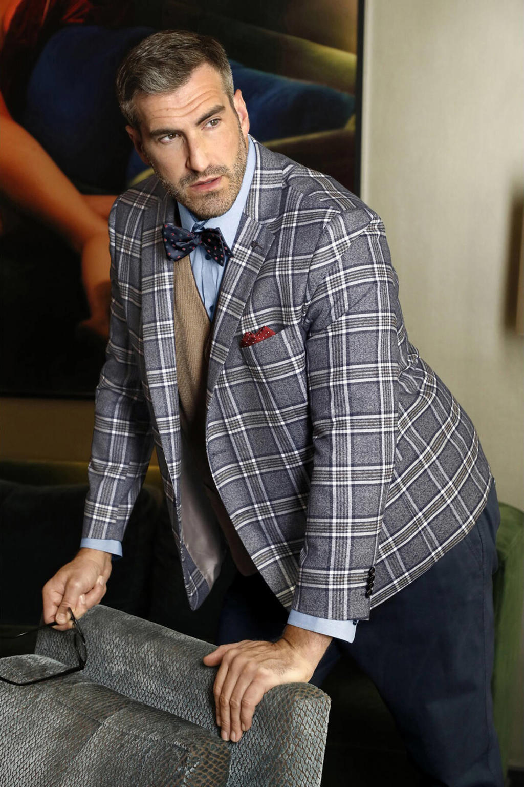 Charles Colby geruit regular fit colbert DUKE ZACHARY Plus Size grijs ...