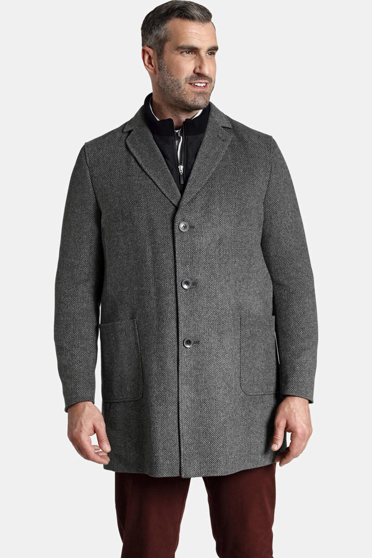 Charles Colby jas EARL VAUGHAN Plus Size met wol en visgraat grijs ...