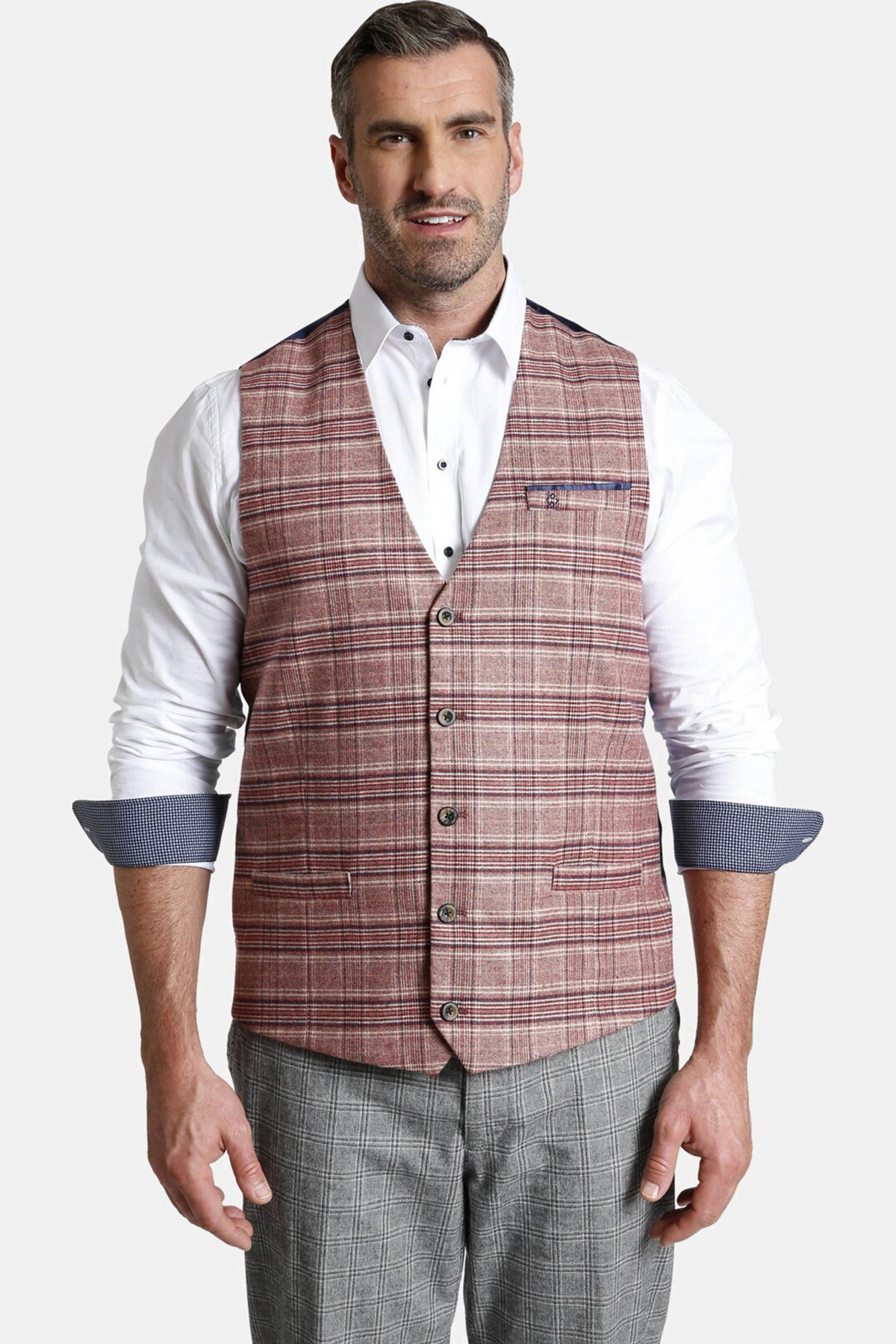 Charles Colby geruit gilet DUKE HARLAN Plus Size rood | wehkamp