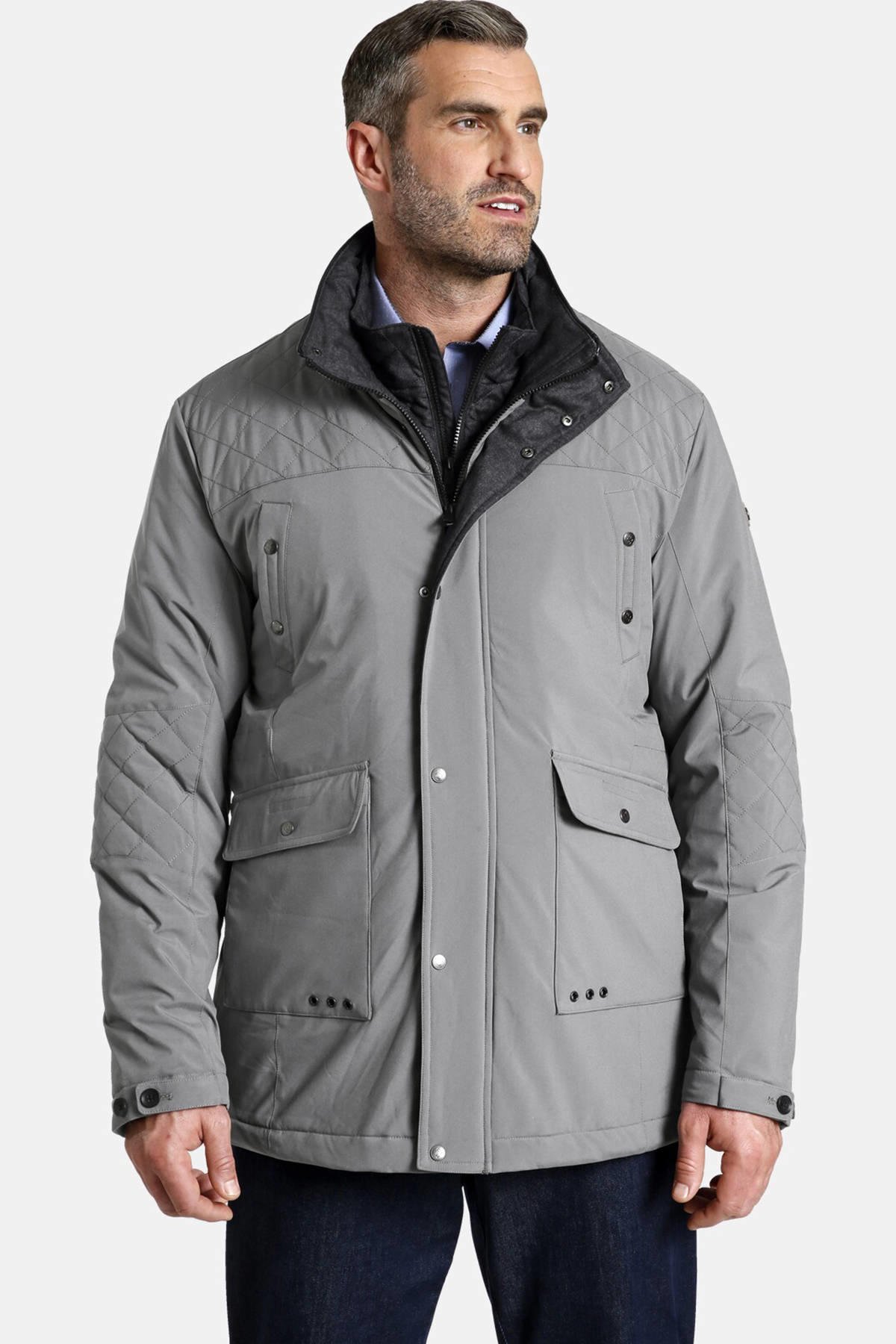 Charles Colby gewatteerde jas SIR ATKINS Plus Size lichtgrijs | wehkamp