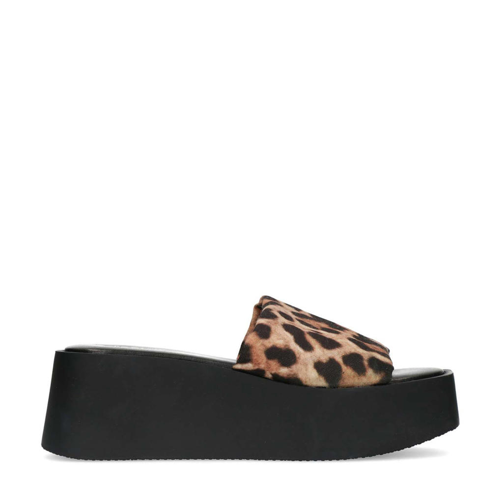 Sacha plateau slippers met panterprint zwart/bruin | wehkamp