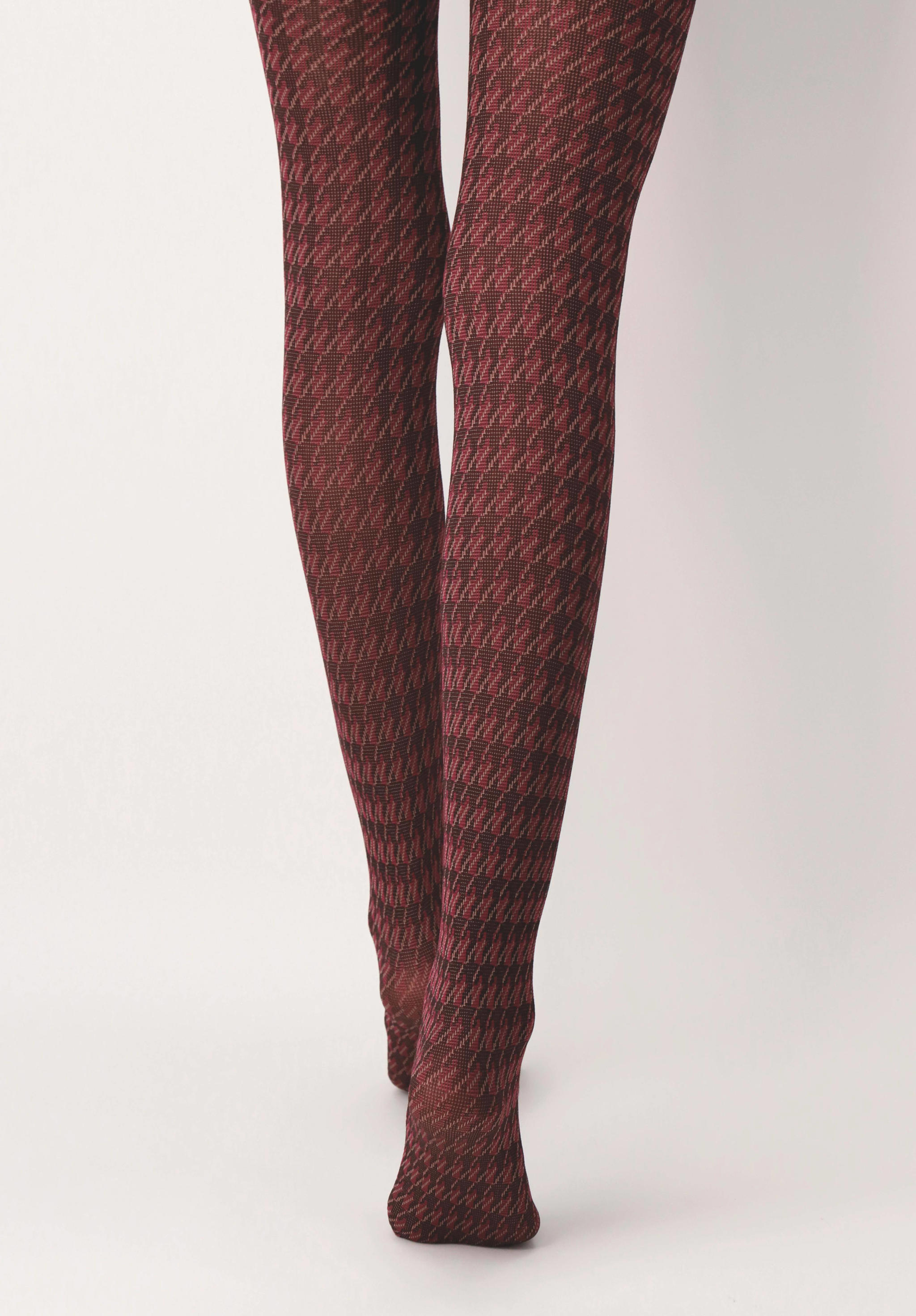 Oroblu panty Texture met pied-de-poule print 60 denier donkerrood | wehkamp