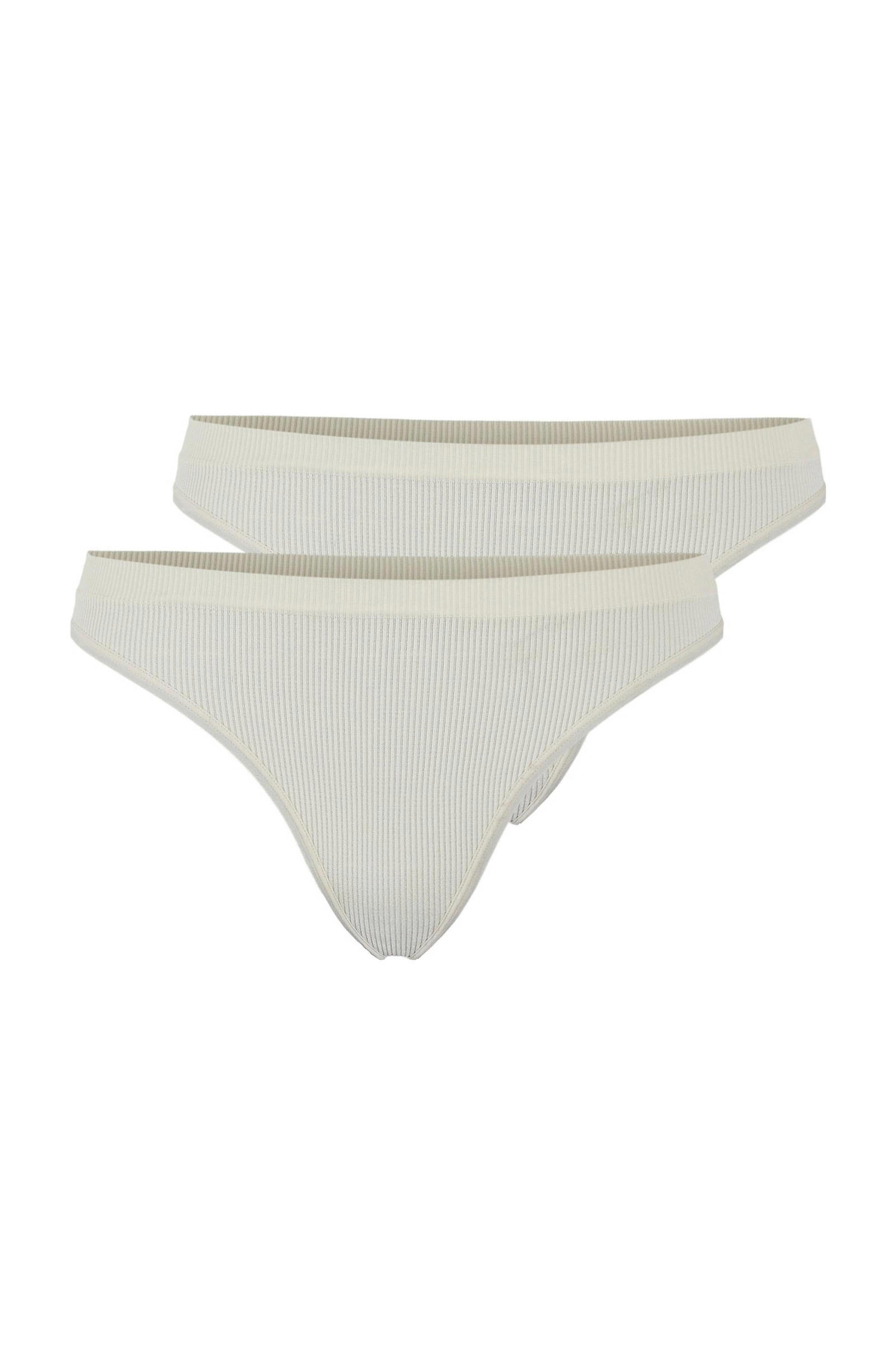 PIECES string PCSYMMI (set van 2) met ribstructuur ecru | wehkamp