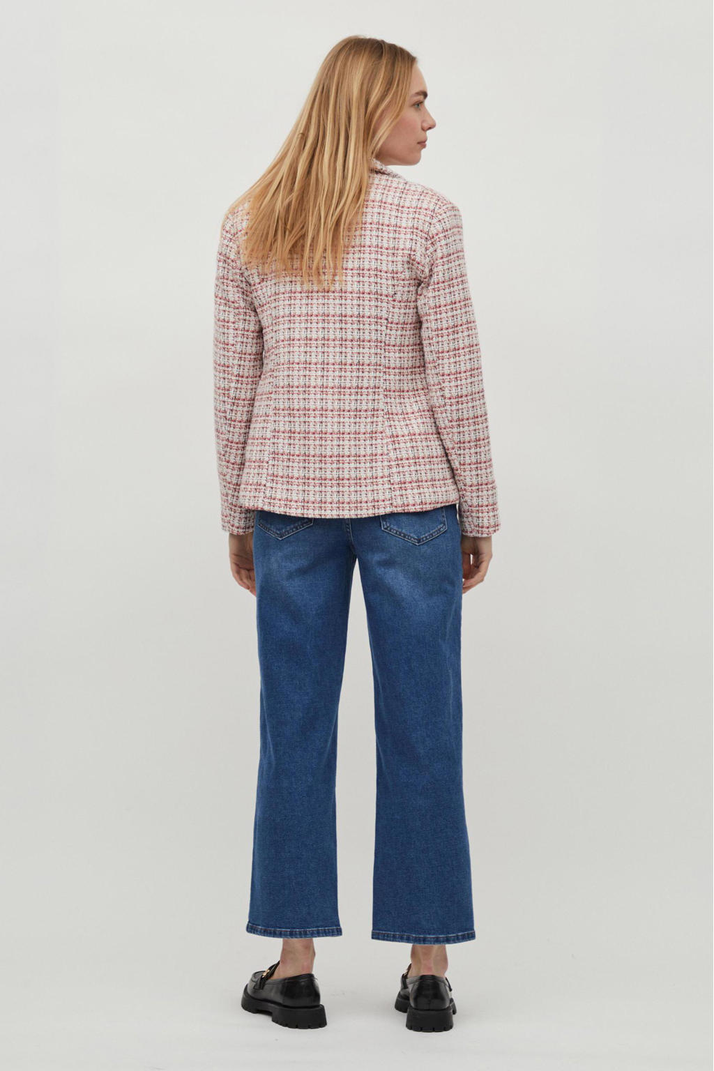 VILA geruite tweed blazer VIMANE rood/gebroken wit/bruin/zwart | wehkamp