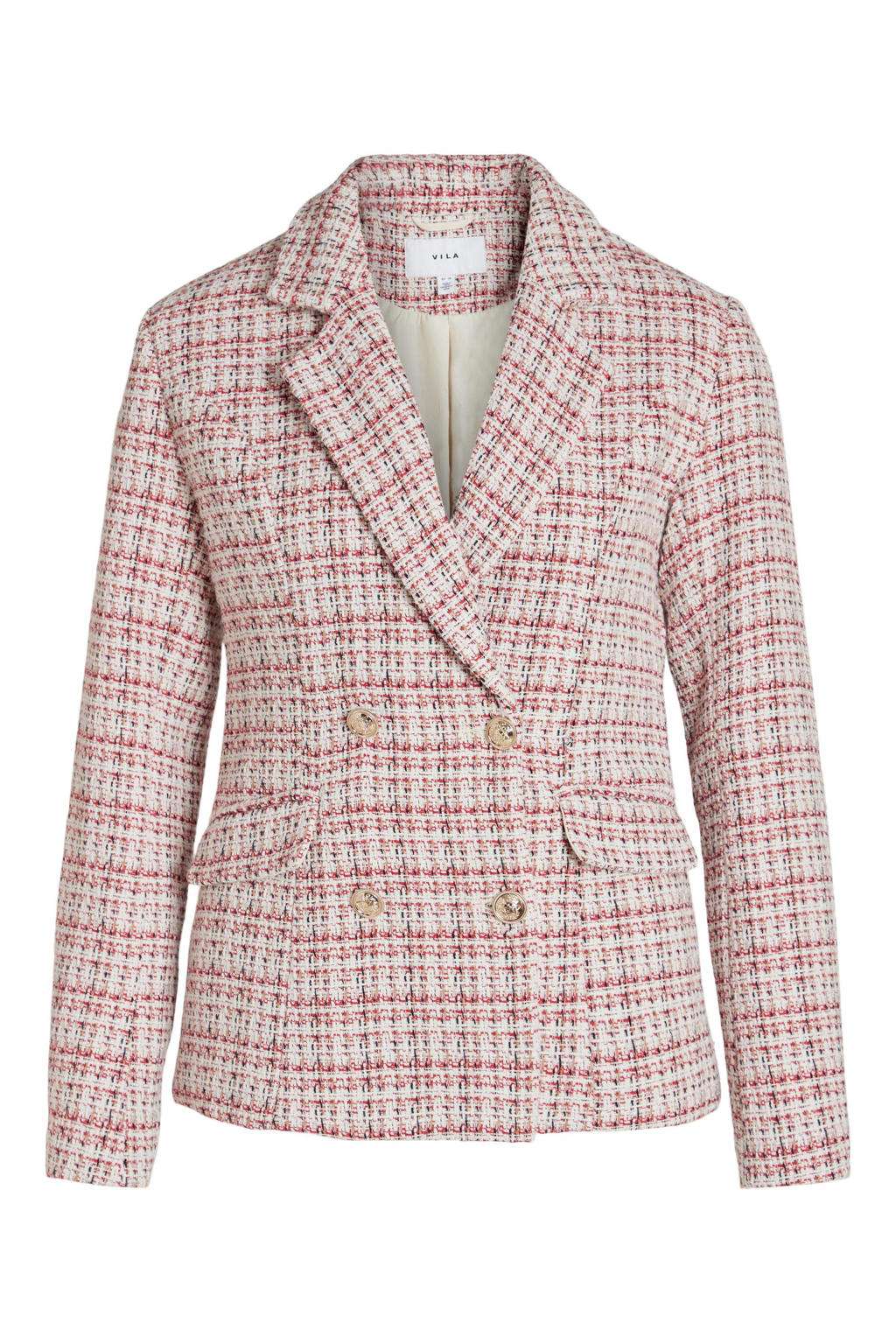 VILA geruite tweed blazer VIMANE rood/gebroken wit/bruin/zwart | wehkamp