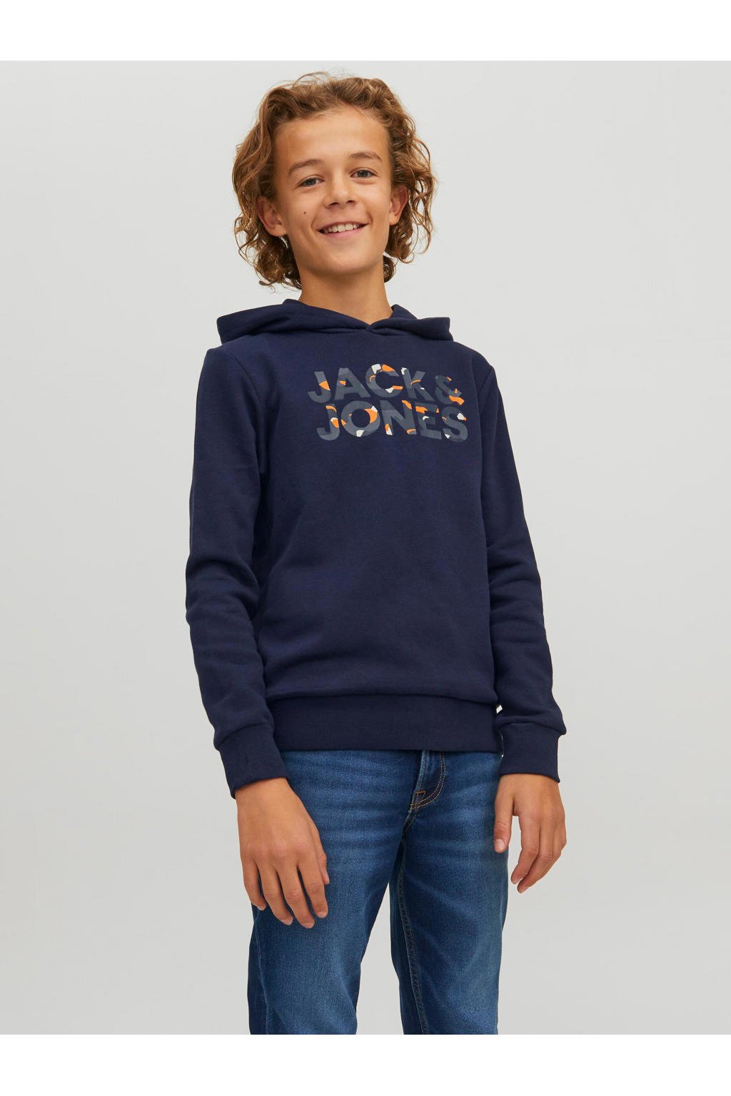 JACK & JONES JUNIOR hoodie JJCRAMP met printopdruk donkerblauw | wehkamp