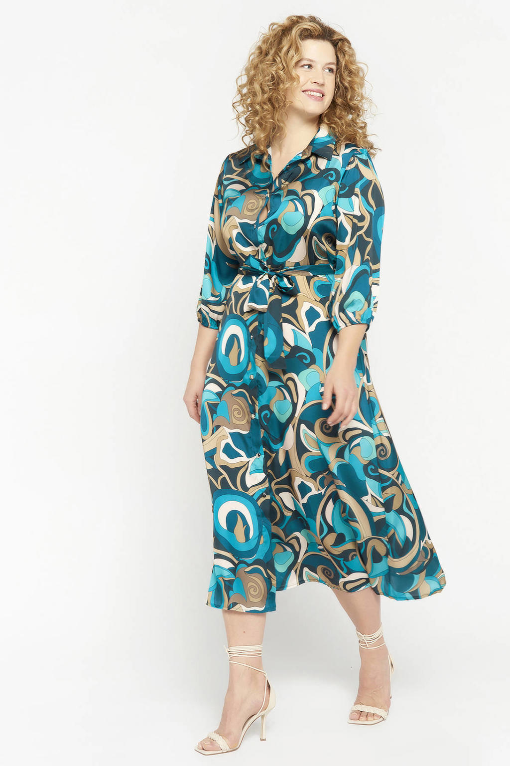 LOLALIZA blousejurk van gerecycled polyester turquoise/blauw/beige | wehkamp