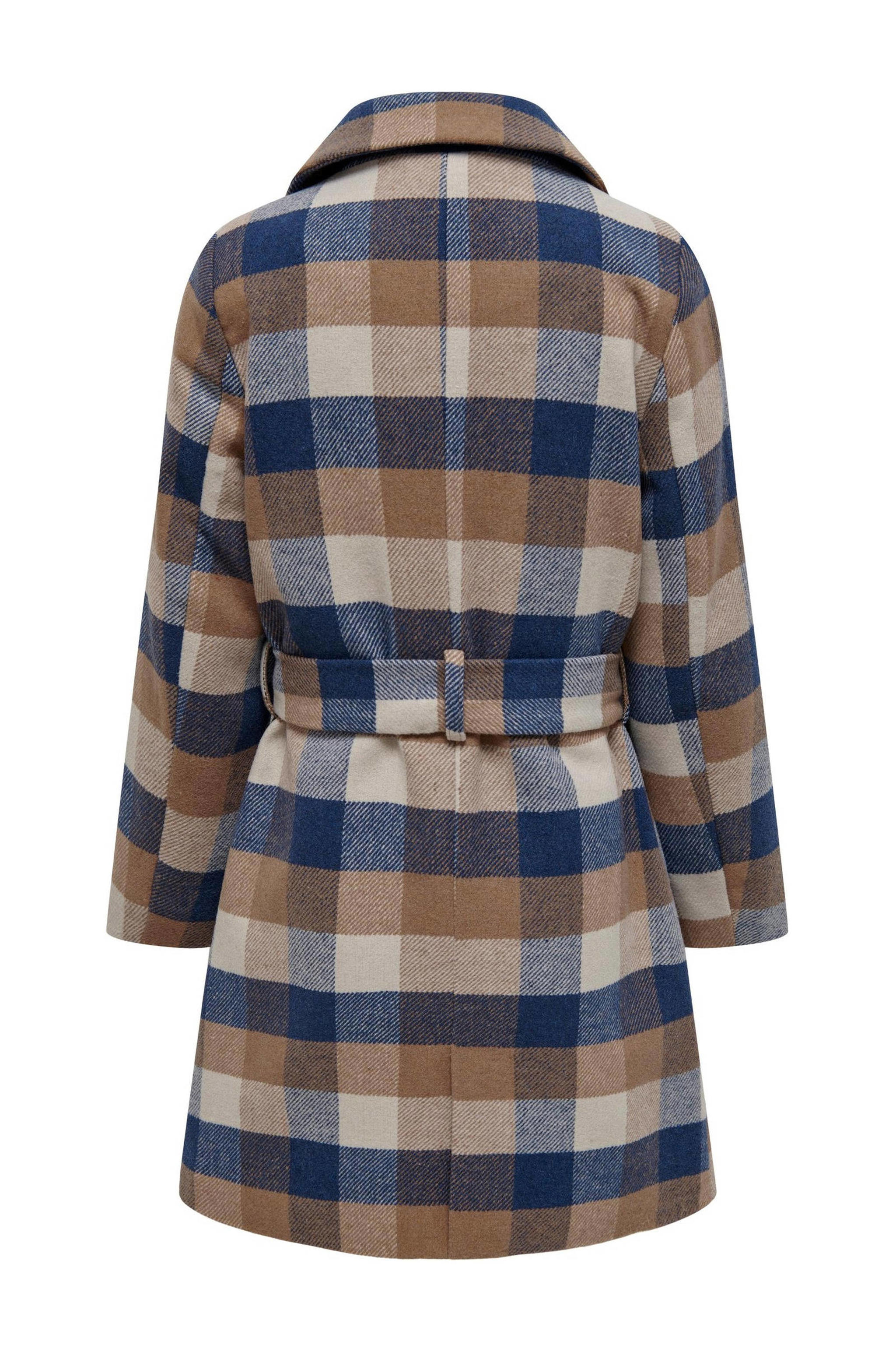 KIDS ONLY GIRL geruite winterjas KOGNOELLE donkerblauw/ecru/bruin | wehkamp