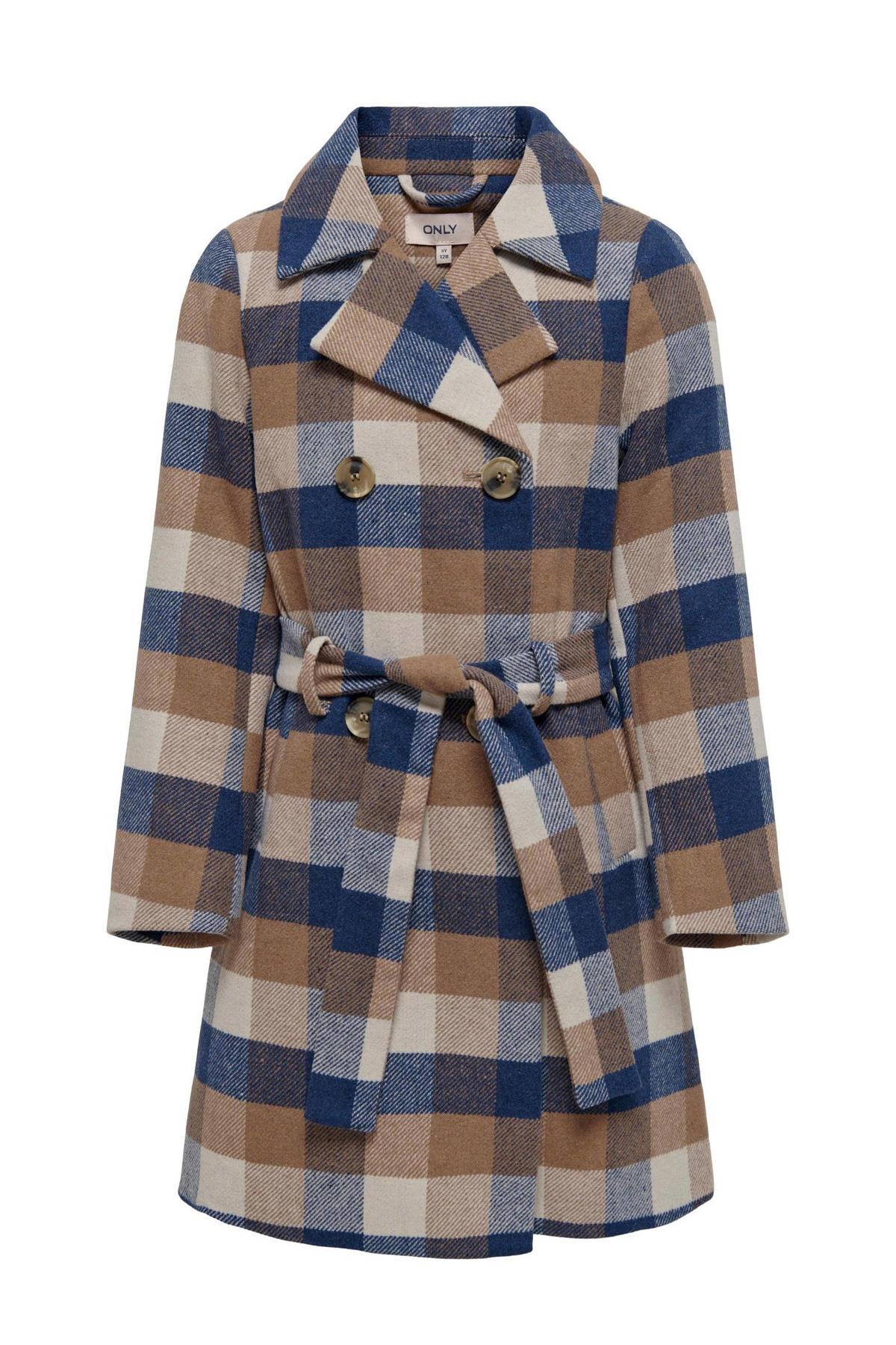 KIDS ONLY GIRL geruite winterjas KOGNOELLE donkerblauw/ecru/bruin | wehkamp