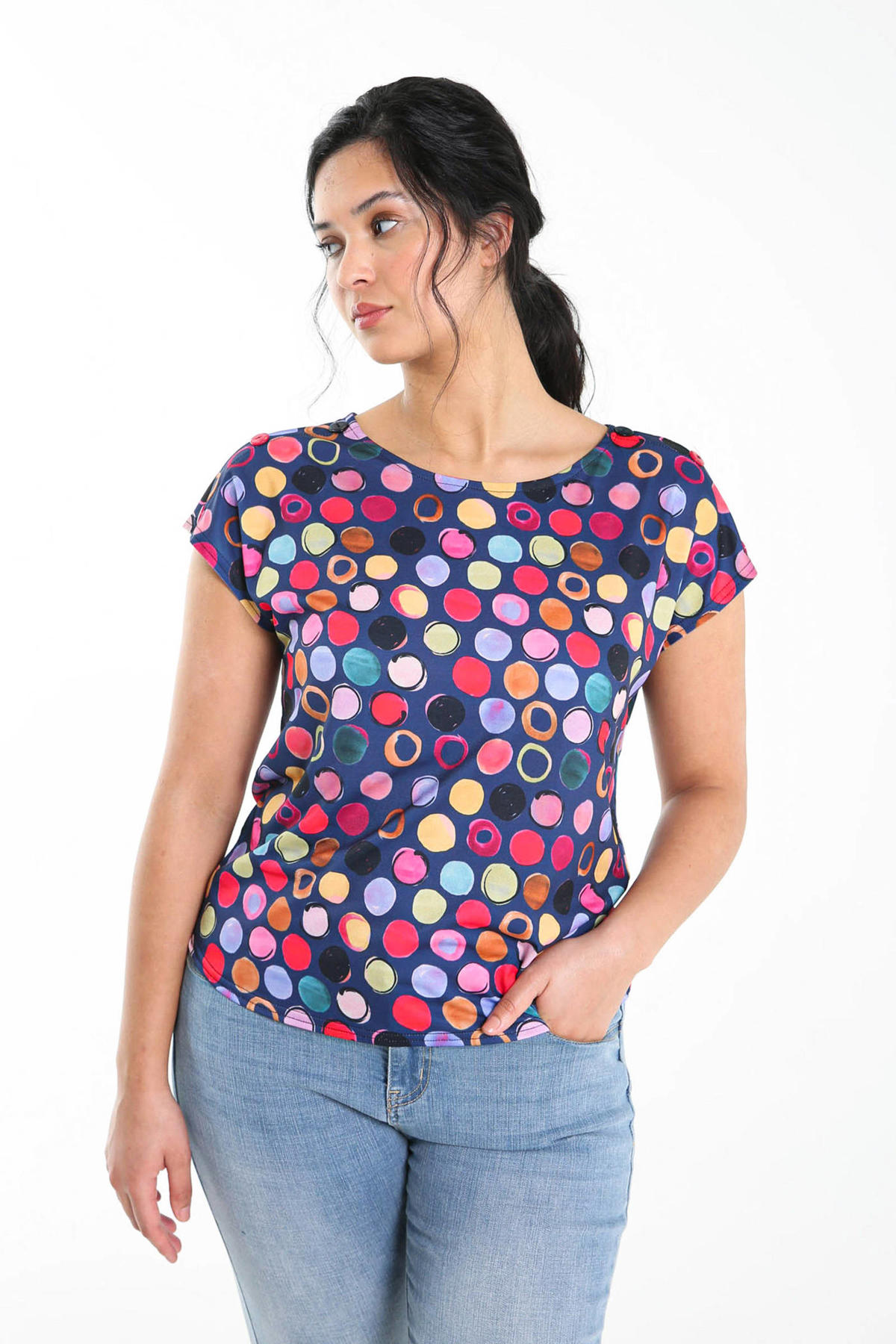 Cassis T-shirt met stippen blauw/rood/roze | wehkamp