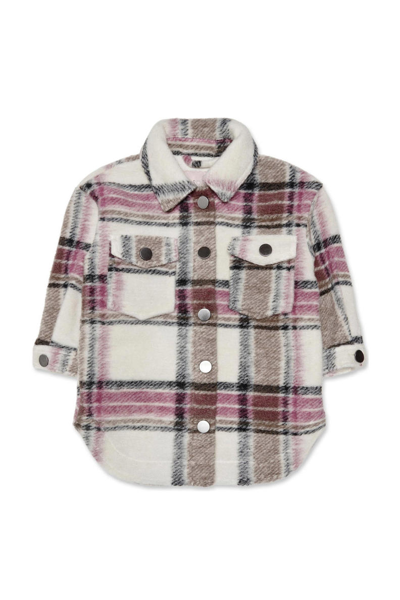 KIDS ONLY MINI geruite shacket tussenjas KMGANDREA ecru/roze/zwart ...