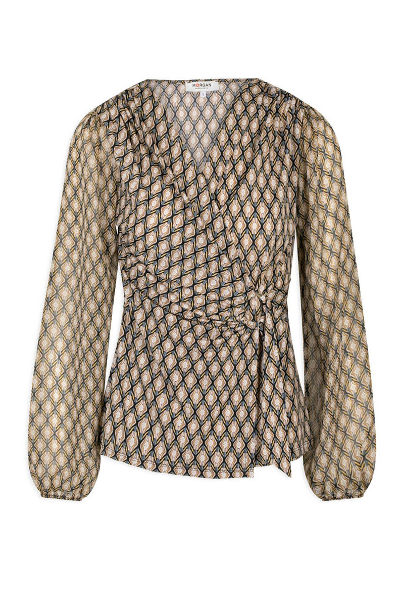 Morgan semi-transparante top met all over print bruin/blauw/zwart | wehkamp