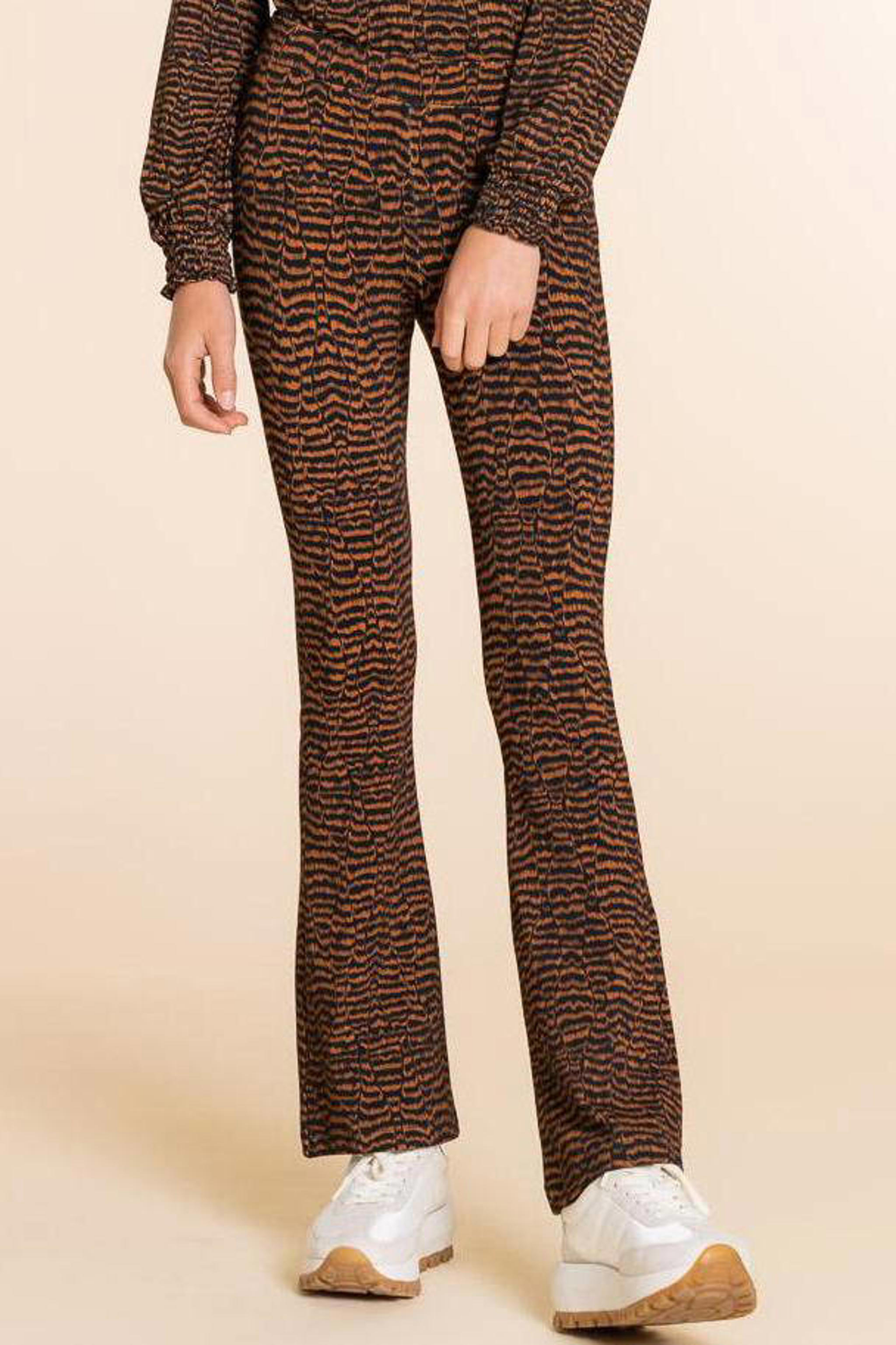 Geisha flared broek met dierenprint zwart/cognac | wehkamp
