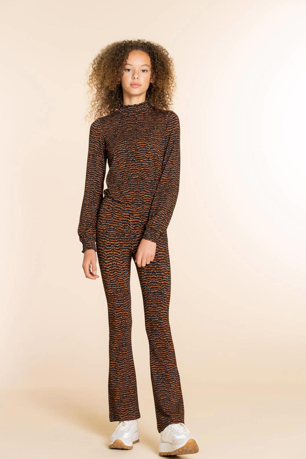 Geisha flared broek met dierenprint zwart/cognac | wehkamp