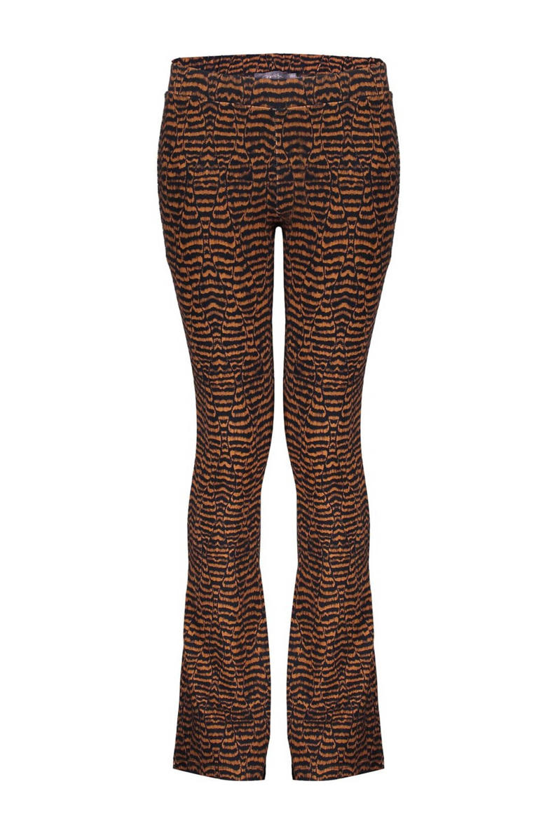 Geisha flared broek met dierenprint zwart/cognac | wehkamp